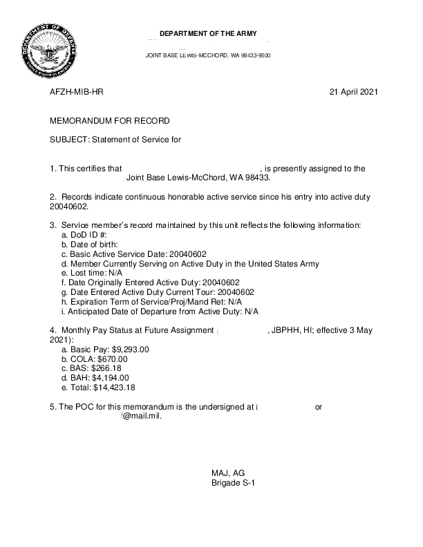 The Statement Of Service Confirming Military Income For A VA Loan The Statement Of Service Confirming Military Income For A VA Loan
